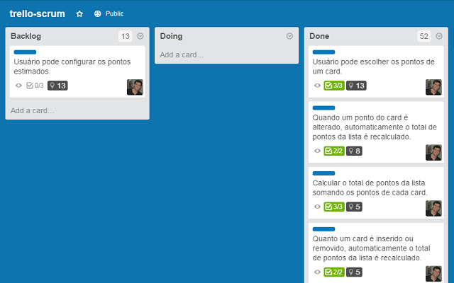 Trello Scrumin Chrome con por OffiDocs para