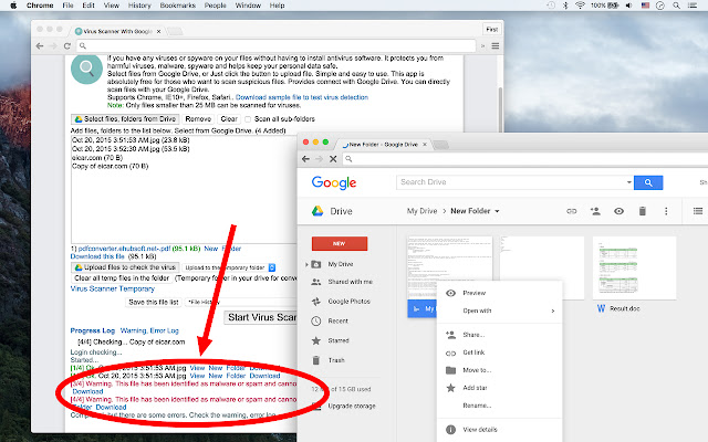 Virusscanner met Google Drive in Chrome met by