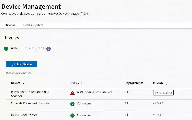 athenaNet Device Manager (ADM)in Chrome with by
