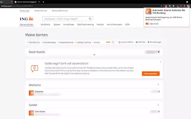 Automatic Session Extender for ING Banking in