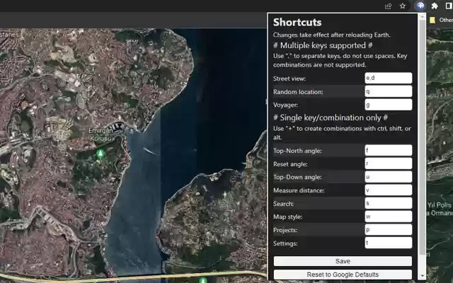 Custom Shortcuts for Google Earth Web in Chrome