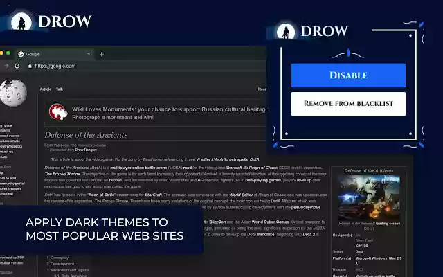 Drow Dark themein Chrome with by OffiDocs for