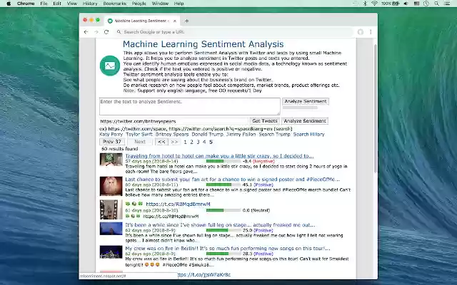 Machine Learning Sentiment Analysis in Chrome