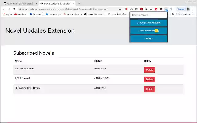 Novel Updates Trackerin Chrome with by OffiDocs