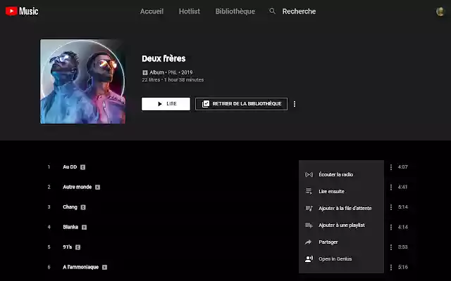 Open in Genius for YouTube Musicin Chrome with