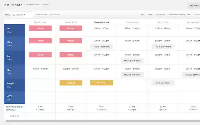 Restaurant Employee Scheduling | BriskTable in
