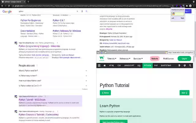 Search result previewerin Chrome with by