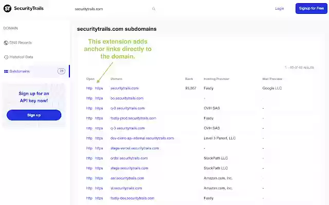 SecurityTrails Open In New Tabin Chrome with by