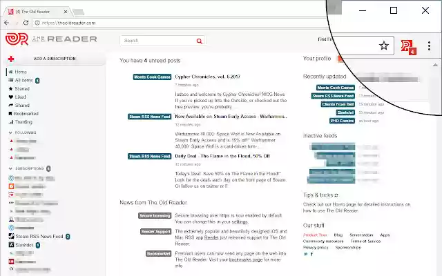 The Old Reader Notifierin Chrome with by