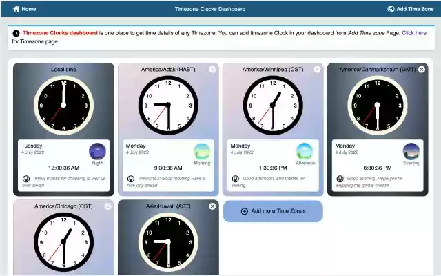Timezone Clocks Dashboardin Chrome with by