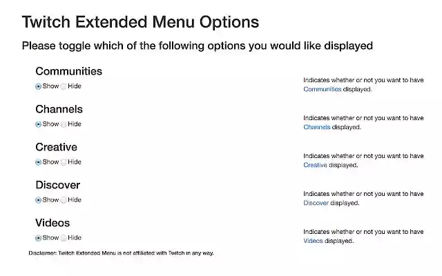 Twitch Extended Menuin Chrome with by OffiDocs