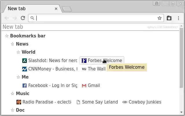 Ultra light newtab page with bookmarks on it in